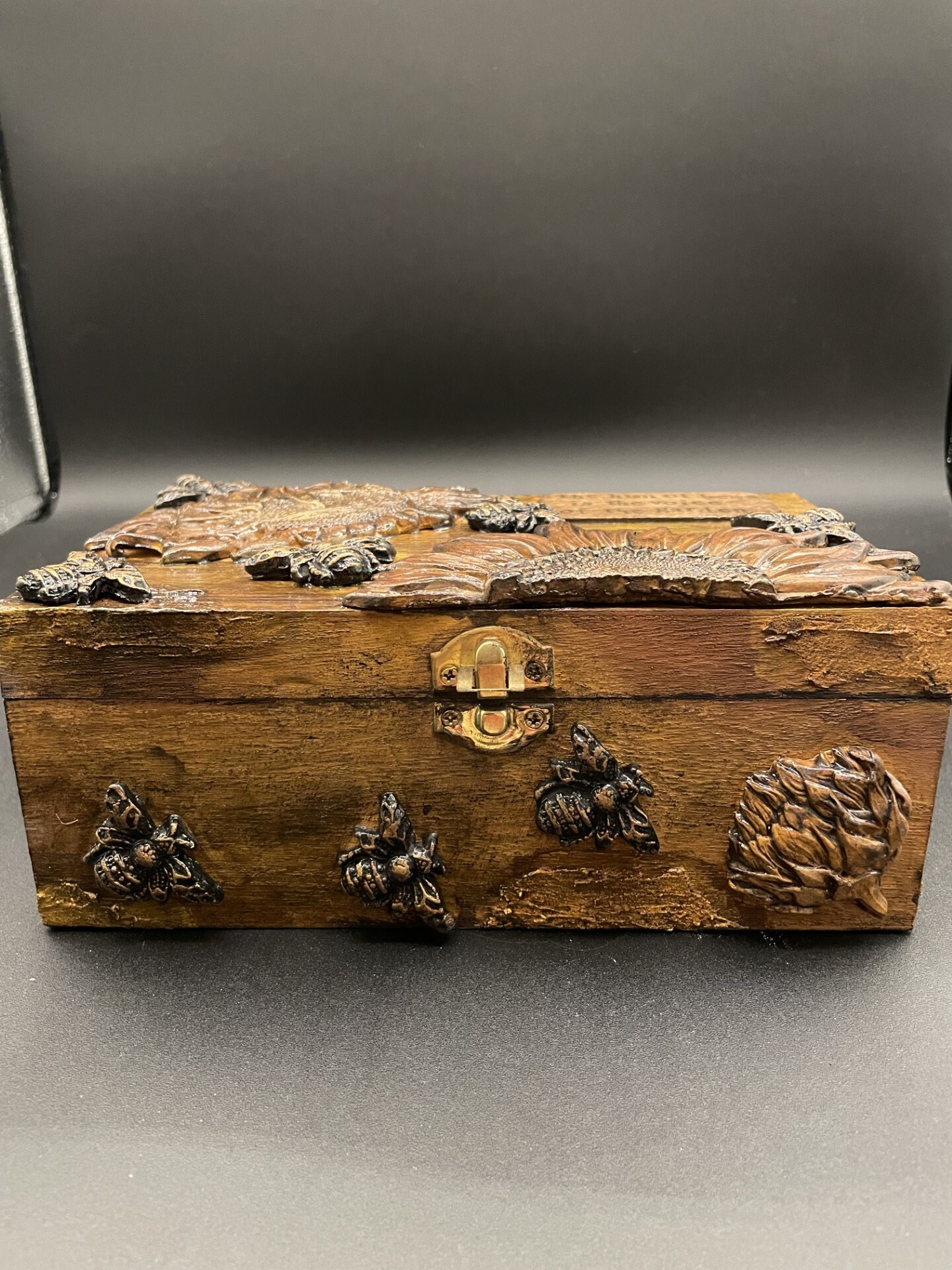Bee and Sunflower Box, Bees Humming, Garden, Rustic, Jewelry Box ...