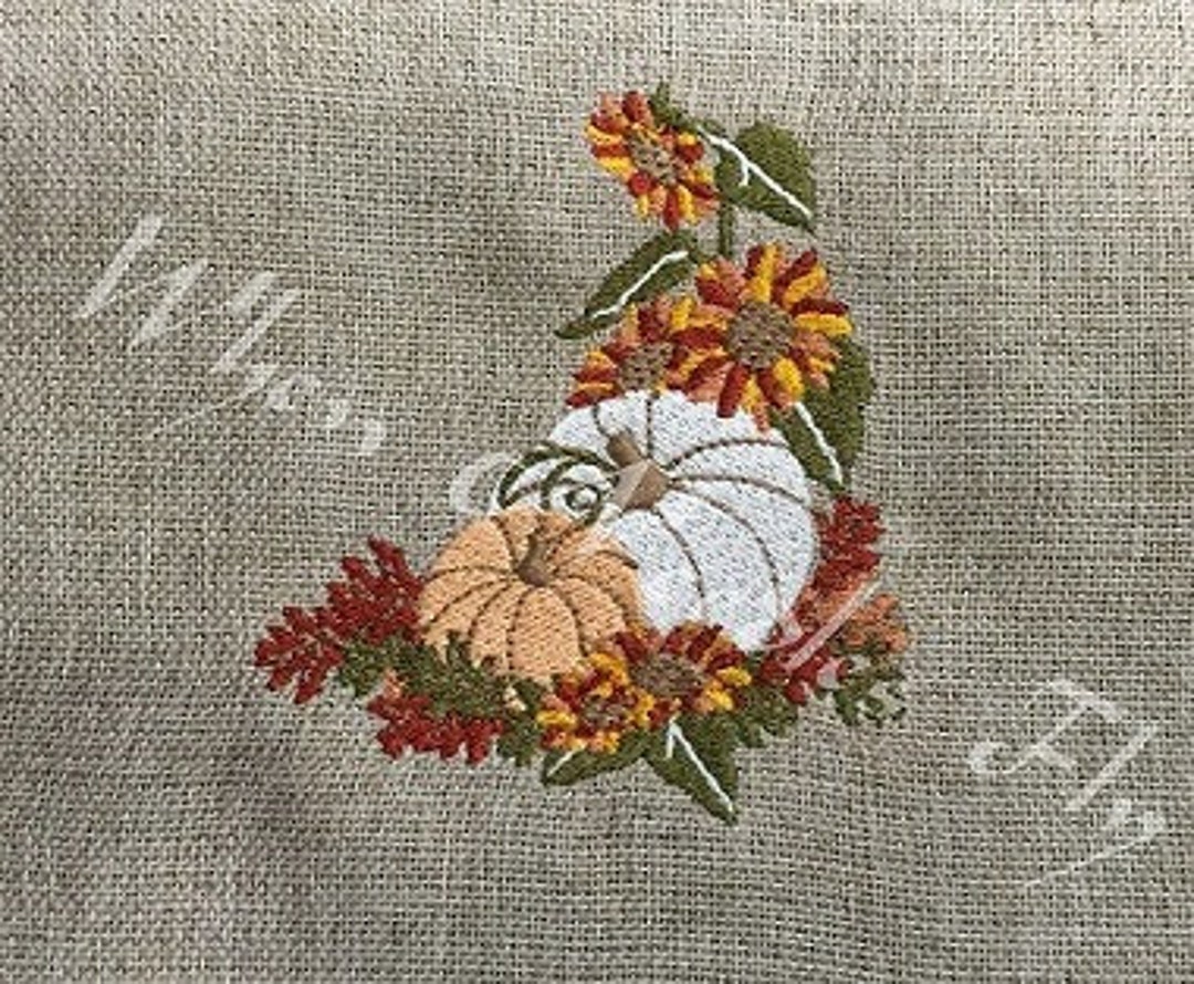 Machine Embroidery Design of Fall Pumpkins and Flowers 4x4 - Etsy