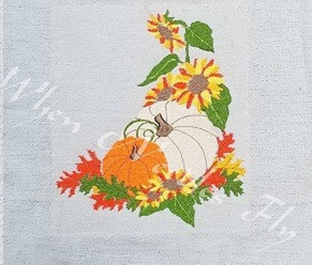 Machine Embroidery Design of Fall Pumpkins and Flowers 8x10 Hoop Size ...