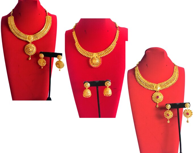 Gold Plated Necklace Indian Nepali Bridal Jewelry Choker Set/minihaar ...