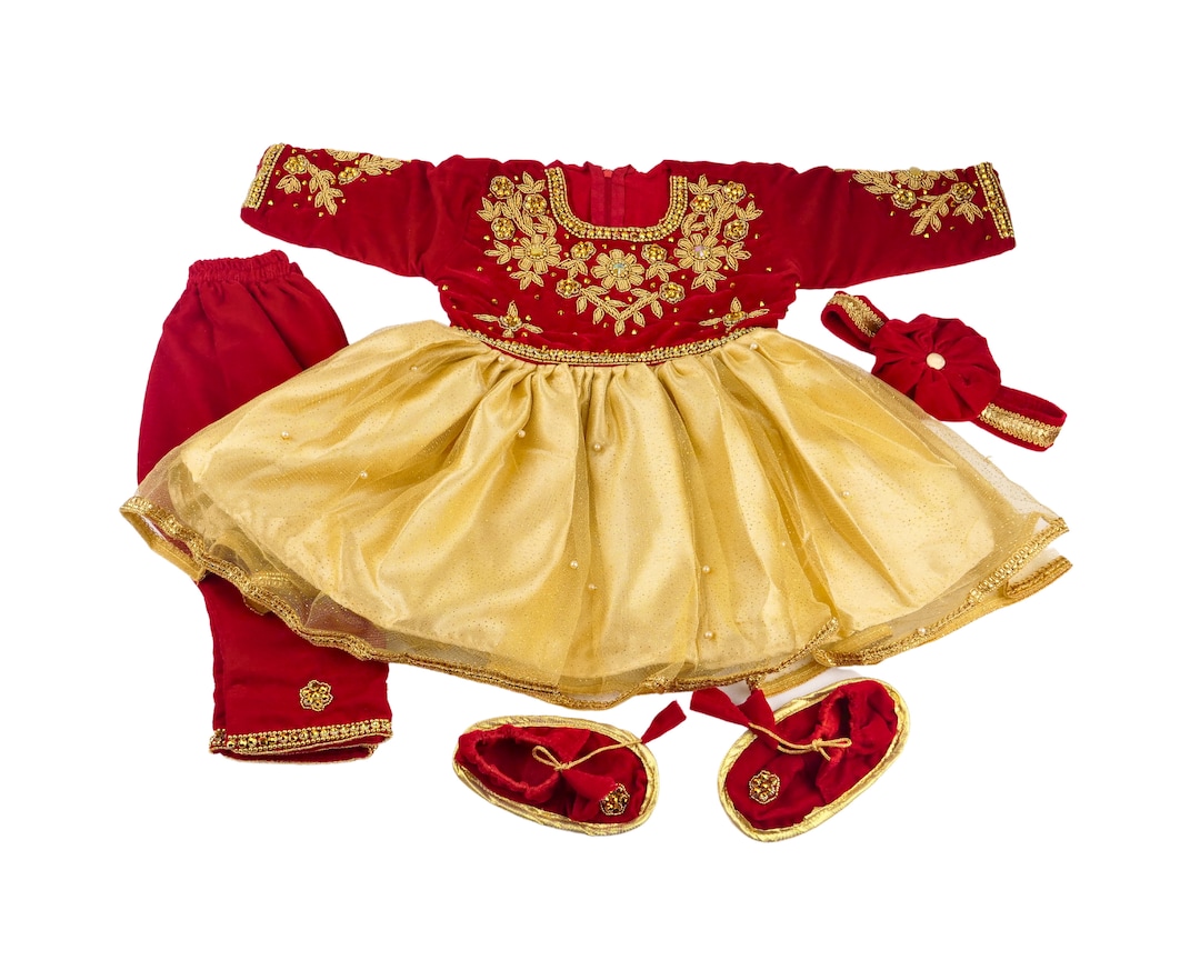 Red Velvet Nepali Pasni Dress for Baby Girl | Nepali Traditional ...