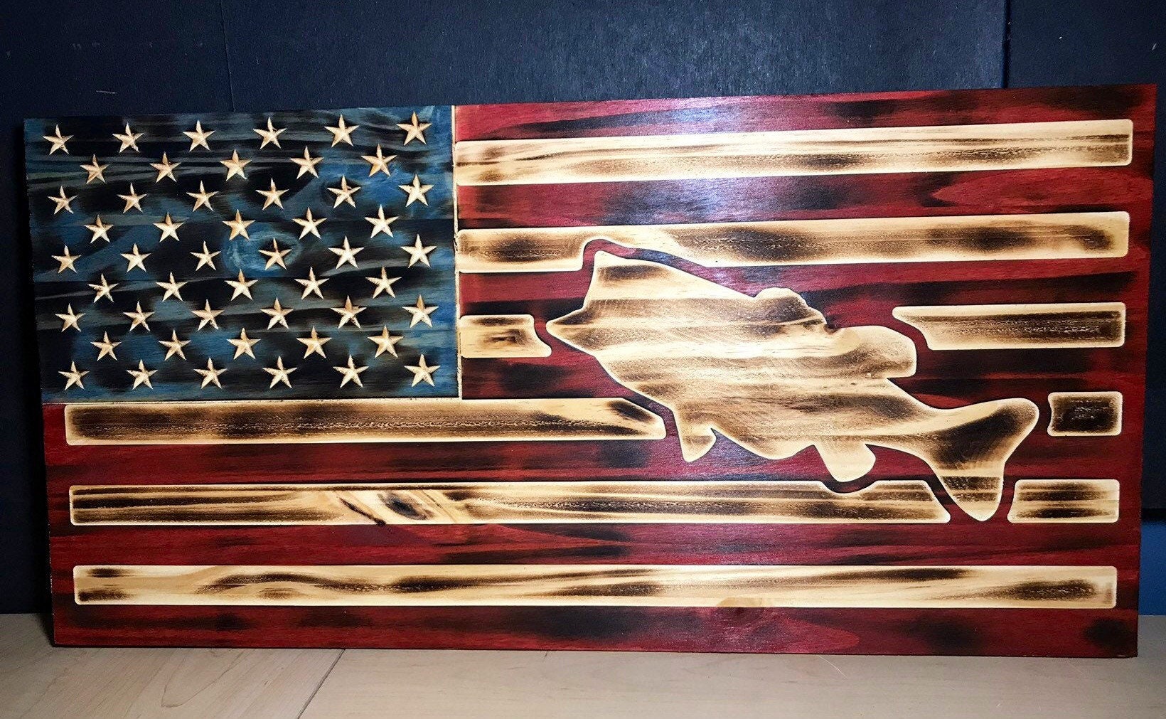 Rustic Bass Flag Fishing Decor Largemouth Bass Fishing Gift - Etsy