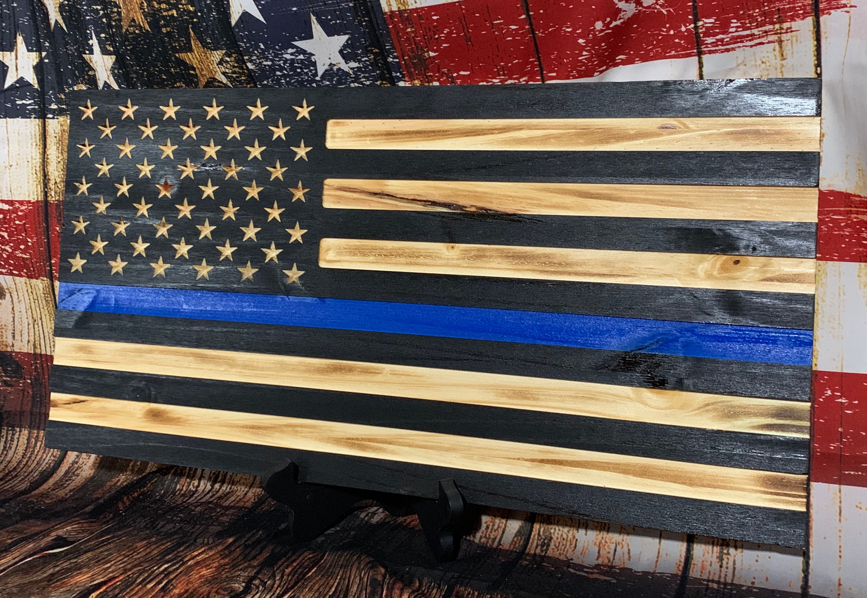 Medium Extra Rustic Burnt Waving Wooden Police Flag/ Waving Wooden Thin ...