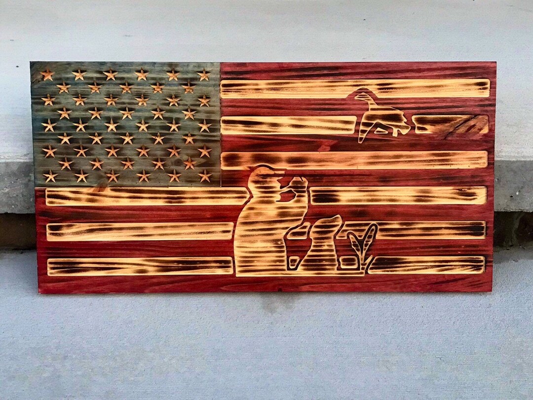 Wood Burned Duck Hunting American Flag - Man Cave Decor - Etsy