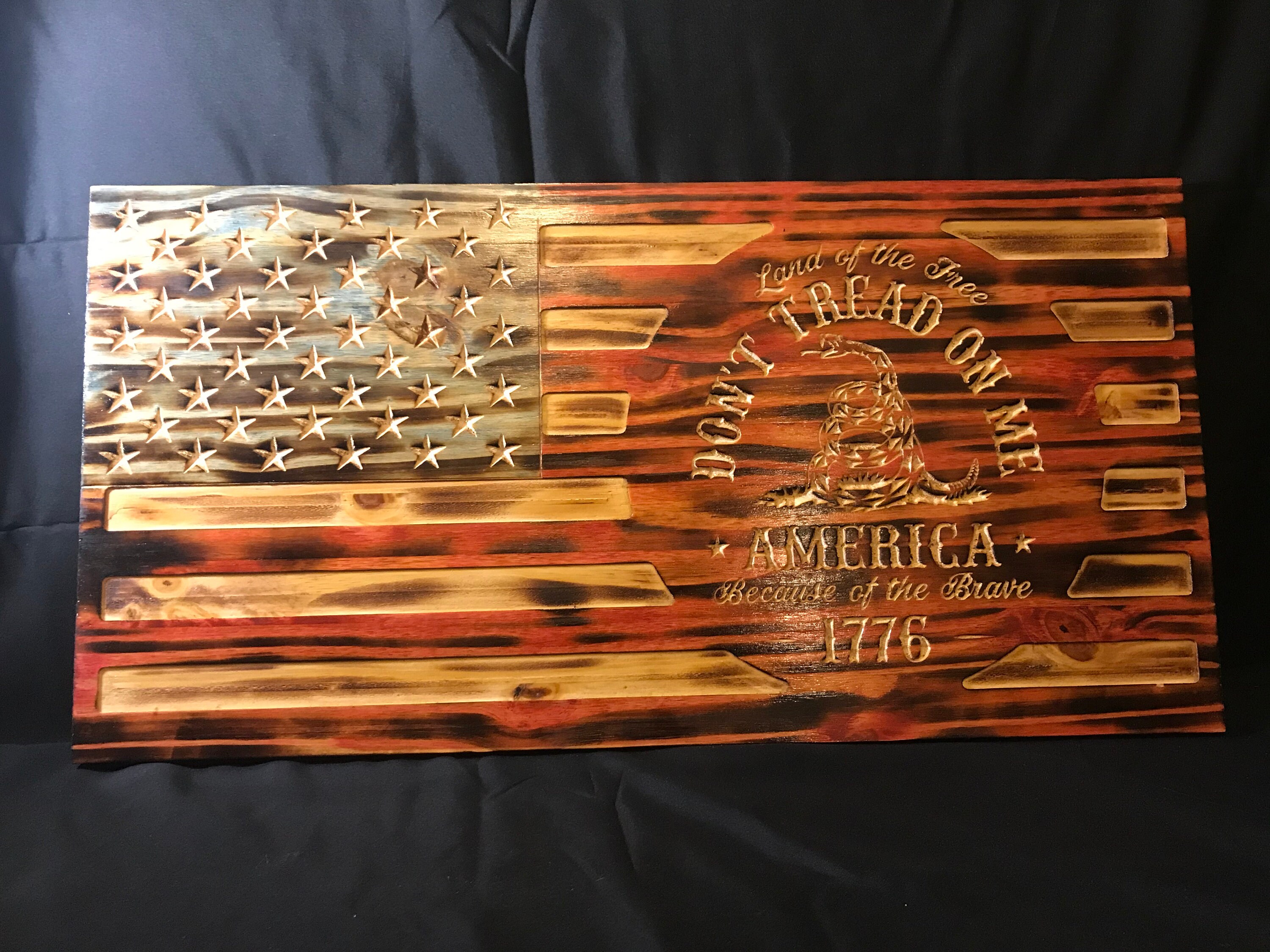 US Rustic Wood Burned Gadsden Flag , Dont Tread on Me American Flag - Etsy