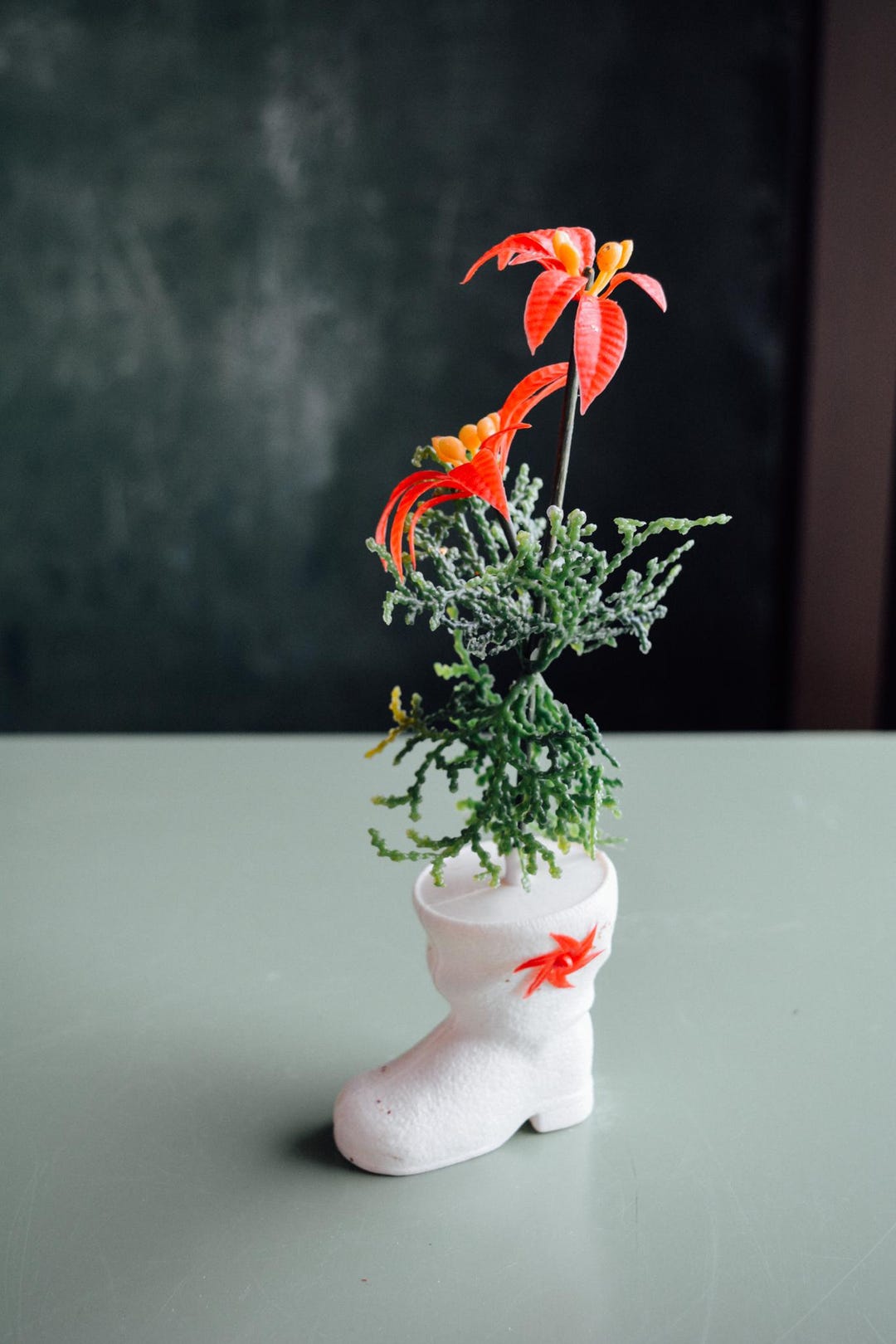 Vintage Plastic Santa Boot With Arrangement, Vintage Santa Boot ...