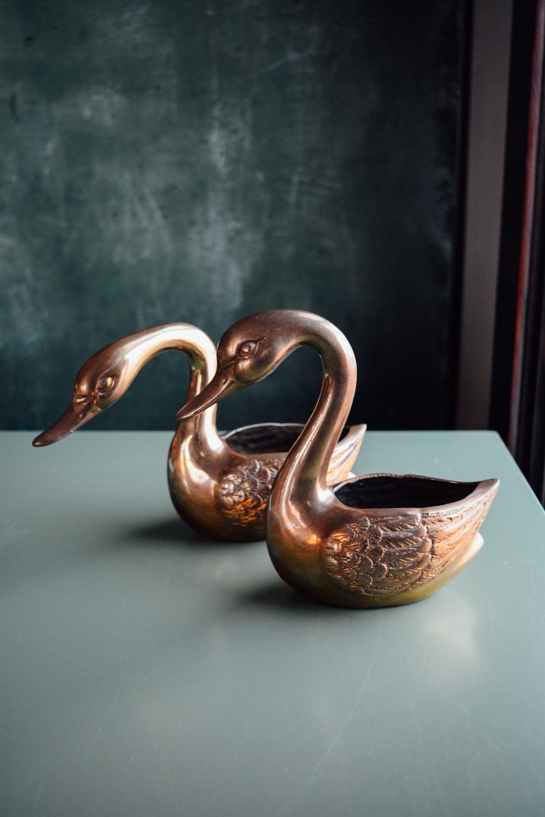Vintage Brass Swan Pair, Vintage Swans, Brass Swans Planters, Christmas ...