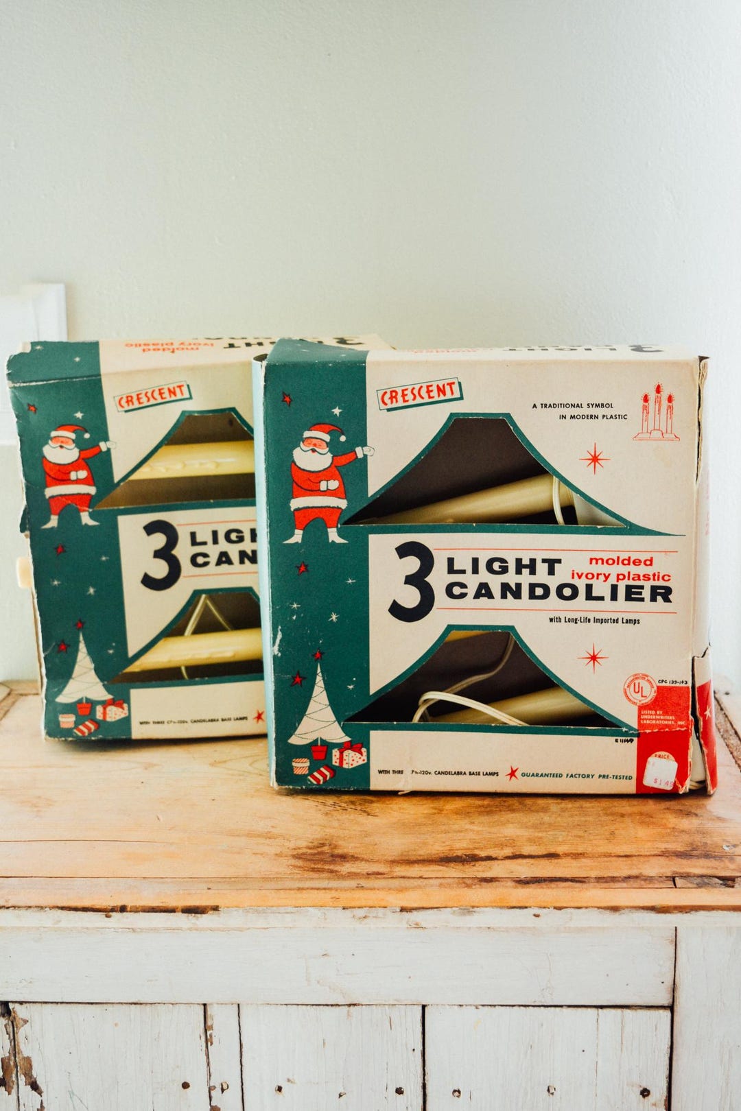 3 Light Vintage Christmas Candle by Crescent Candolier, Window ...