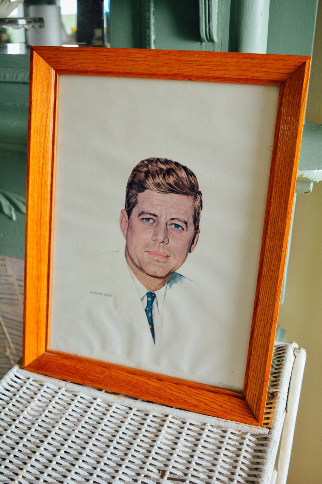 Vintage John F. Kennedy Portrait, JFK Framed Drawing, Vintage JFK ...