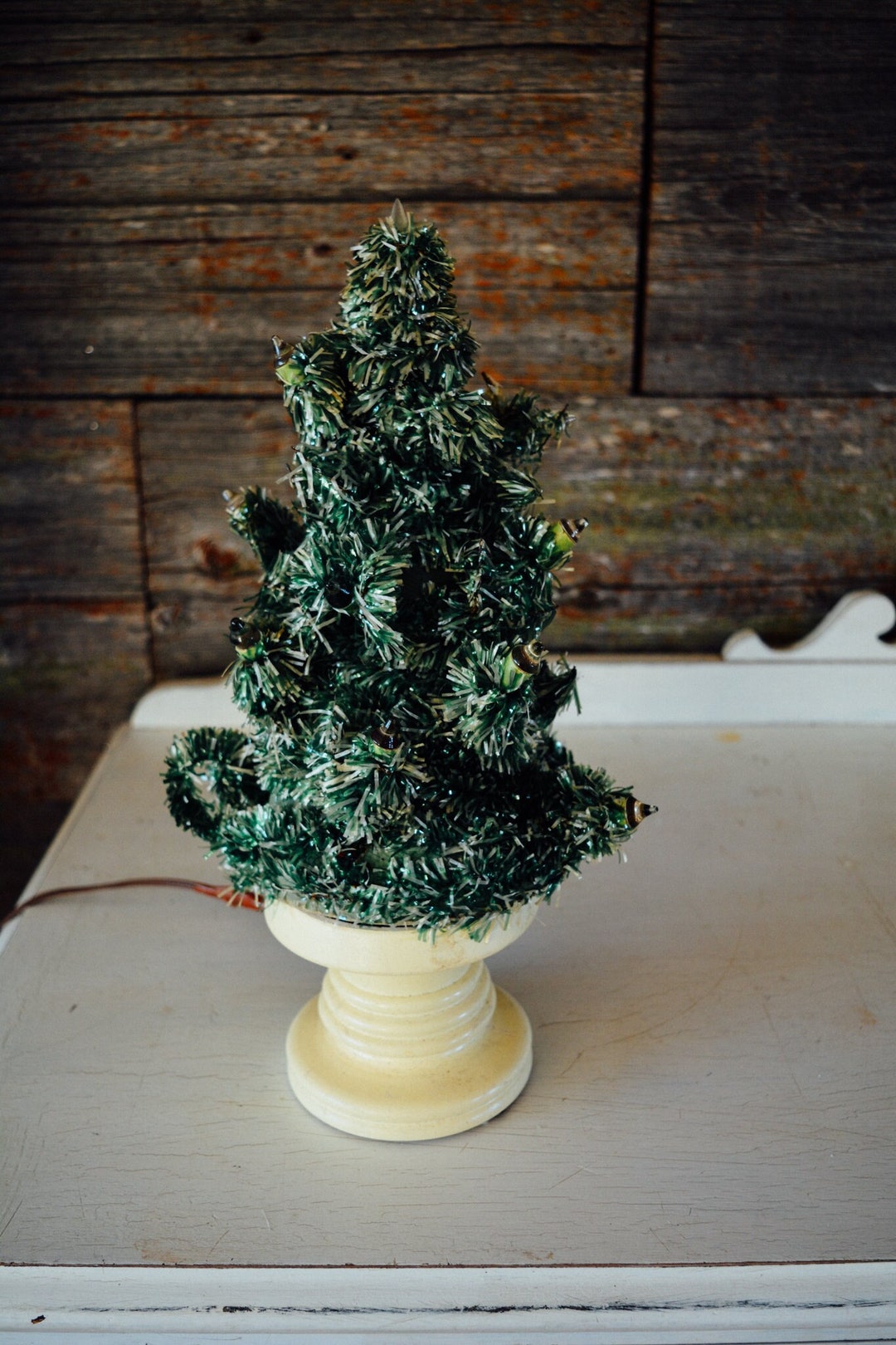 Antique Tinsel Christmas Lighted Tree, Primitive Tinsel Tree, Antique ...