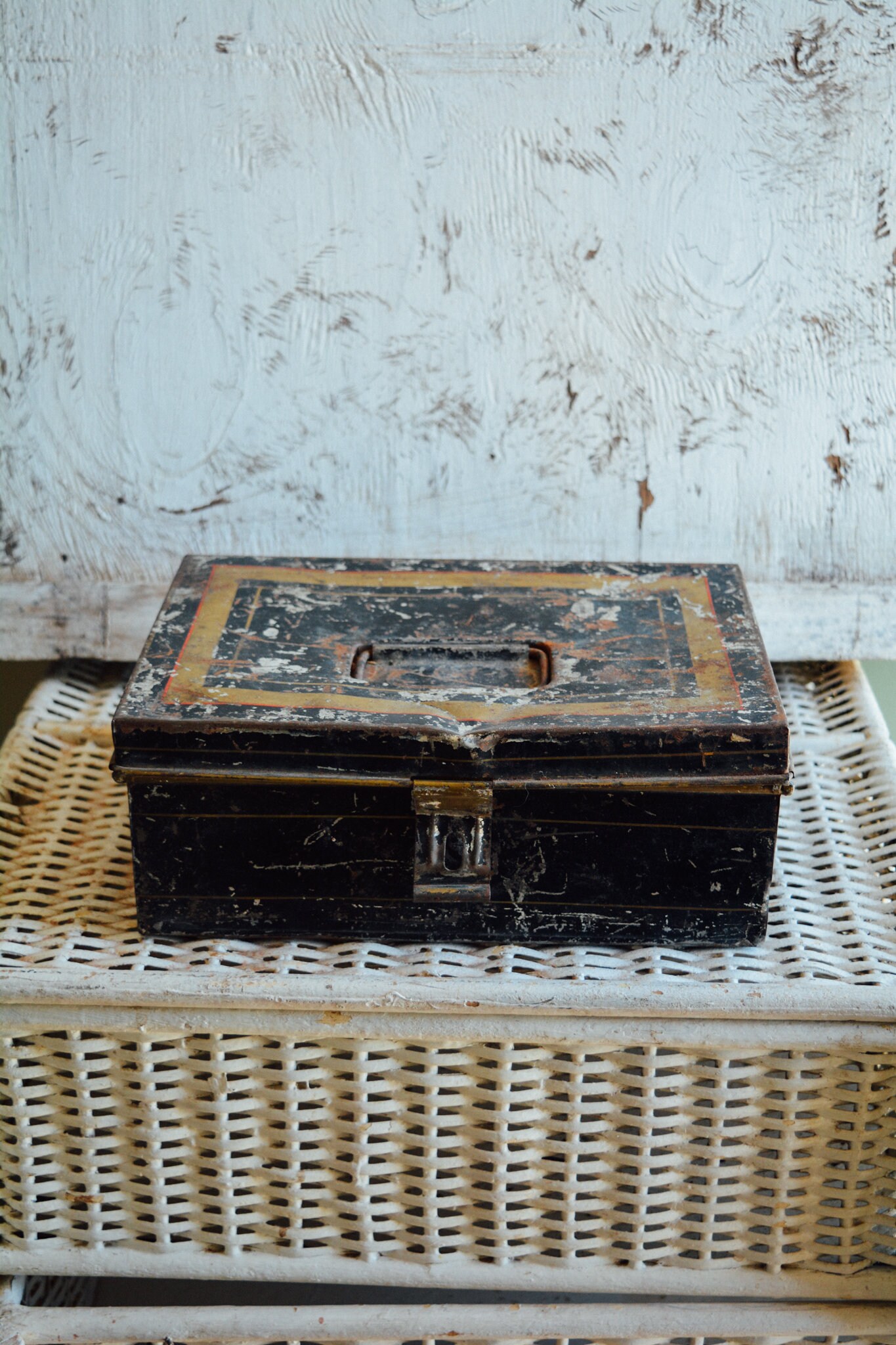 Vintage Black Tin Lockbox, Gold Red Detail, Rustic Home Decor - Etsy