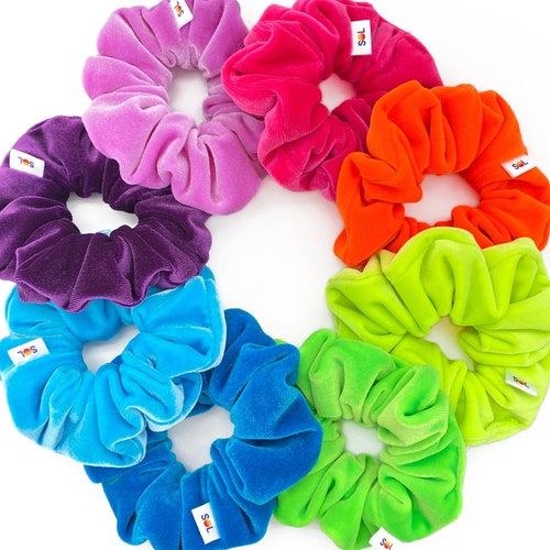 Neon Rainbow Scrunchie Set Velvet Hair Scrunchies Set of 6 - Etsy