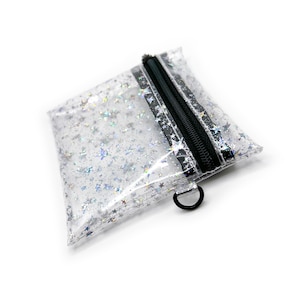 Clear Coin Pouch Holographic Glitter Stars, Black or White Zipper ...
