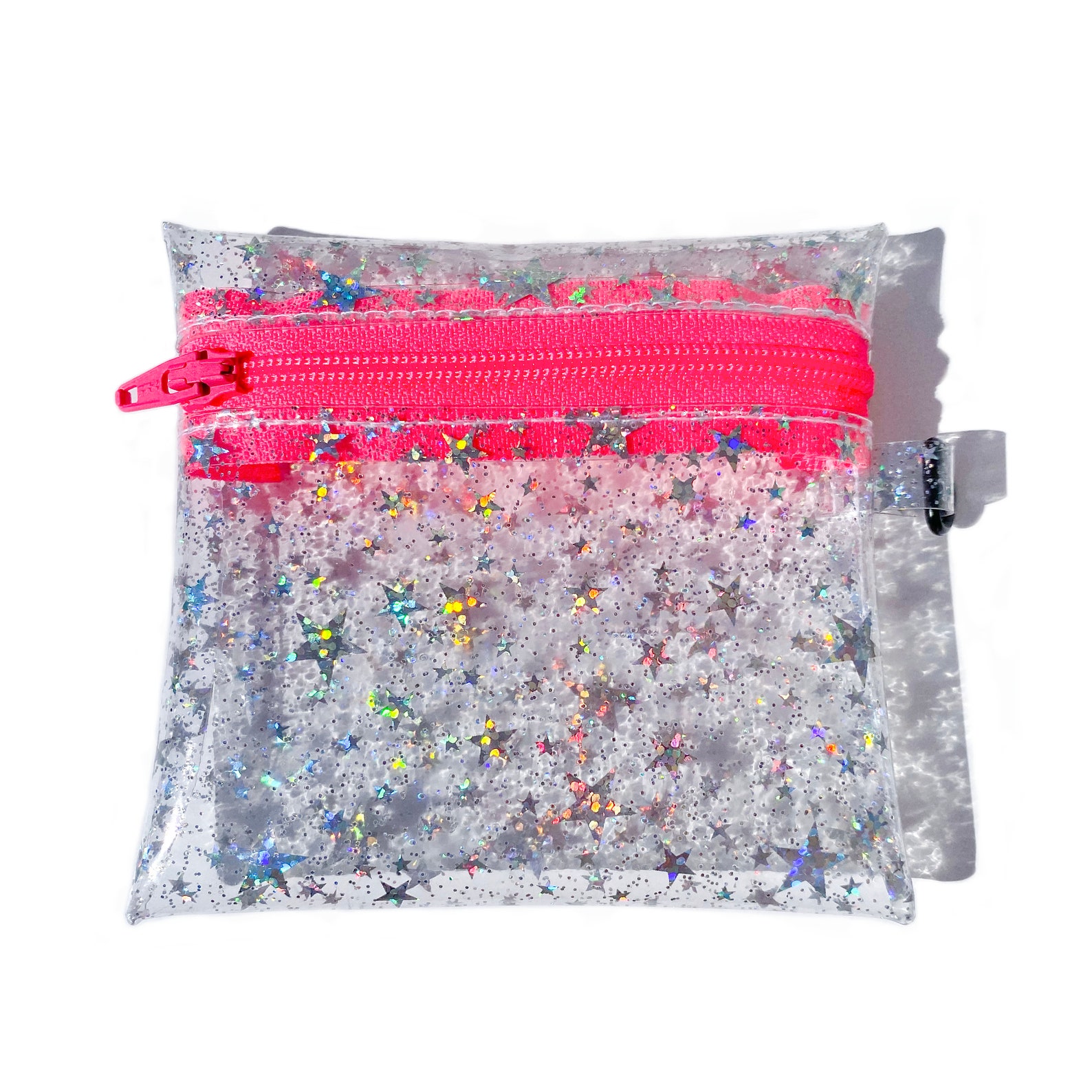 Pink Zipper Coin Pouch Clear Vinyl Iridescent Holographic Stars ...