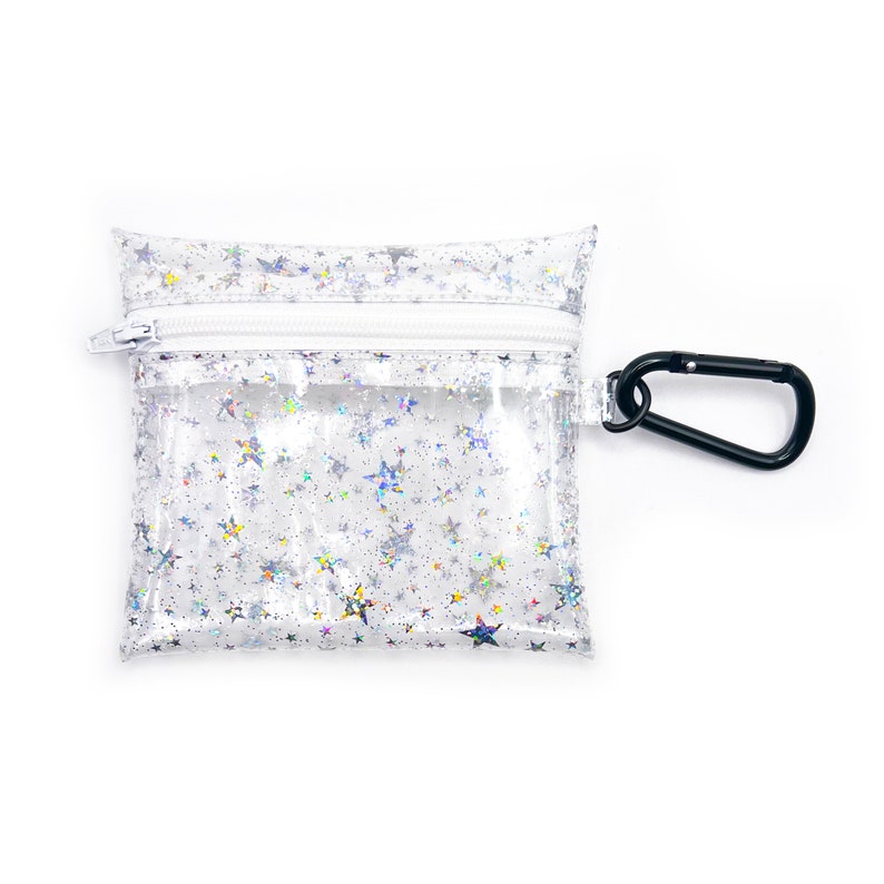 Clear Coin Pouch Holographic Glitter Stars Black or White - Etsy