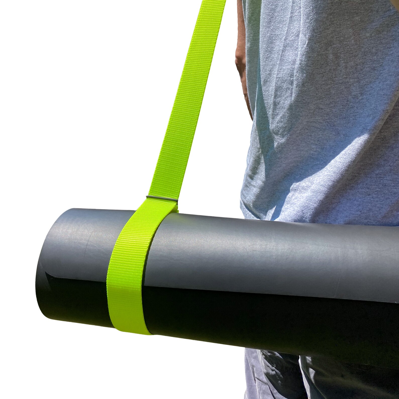 2-in-1 Neon Fluorescent Yellow Yoga Mat Carrying Stretching Strap Yoga ...