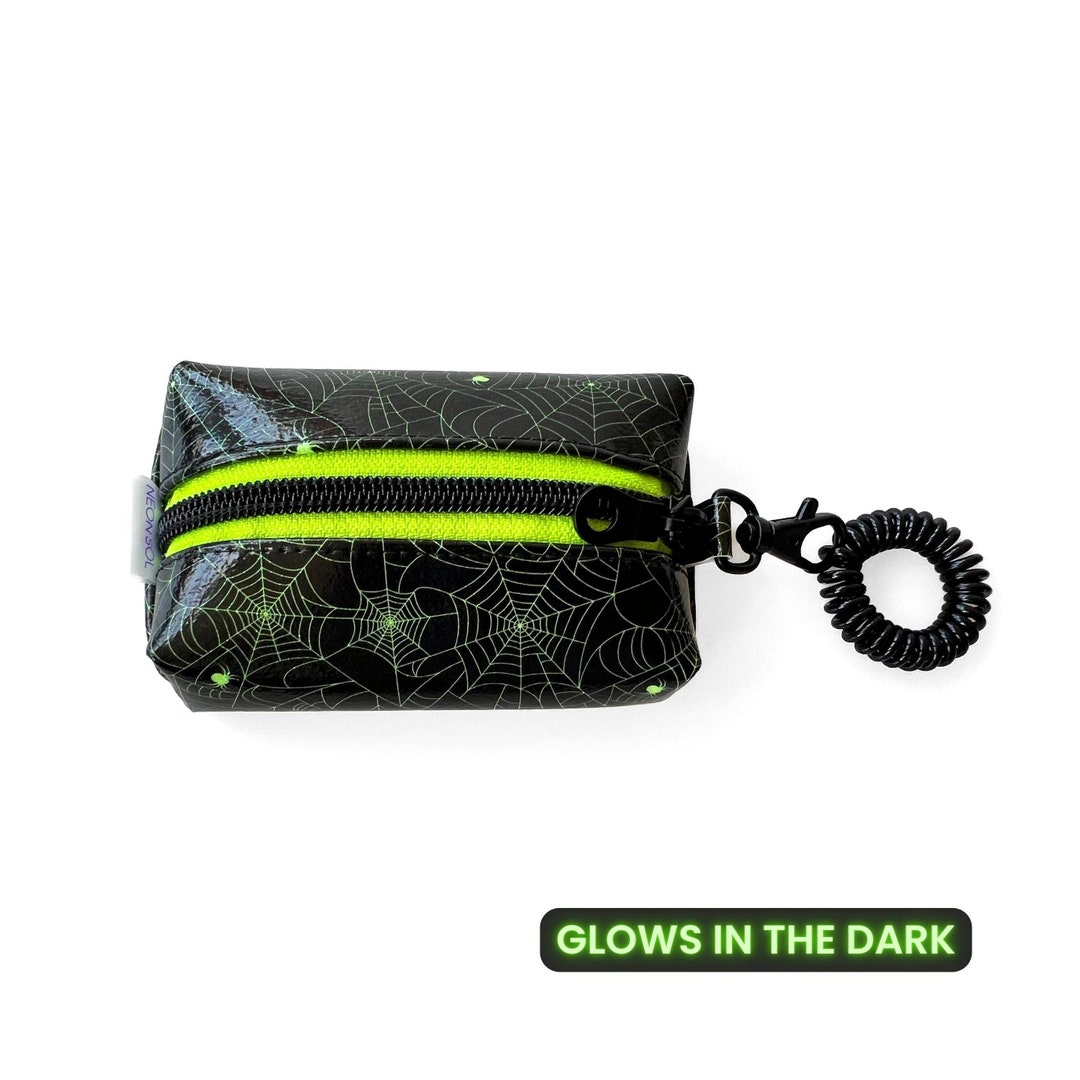 Spooky Cute Petite Boxy Pouch | Glow-the-dark Spider Webs, Neon Green ...