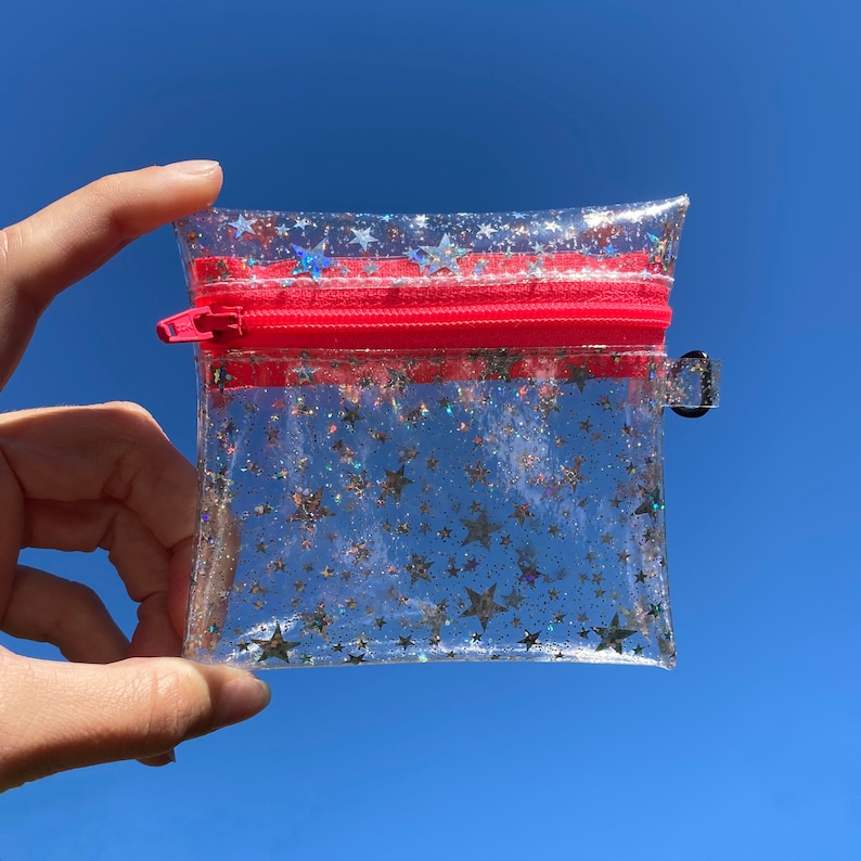 Clear Coin Pouch Holographic Glitter Stars Neon Zipper Zip | Etsy