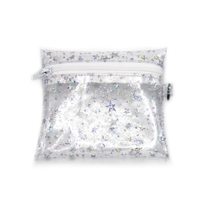Clear Coin Pouch Holographic Glitter Stars, Black or White Zipper ...