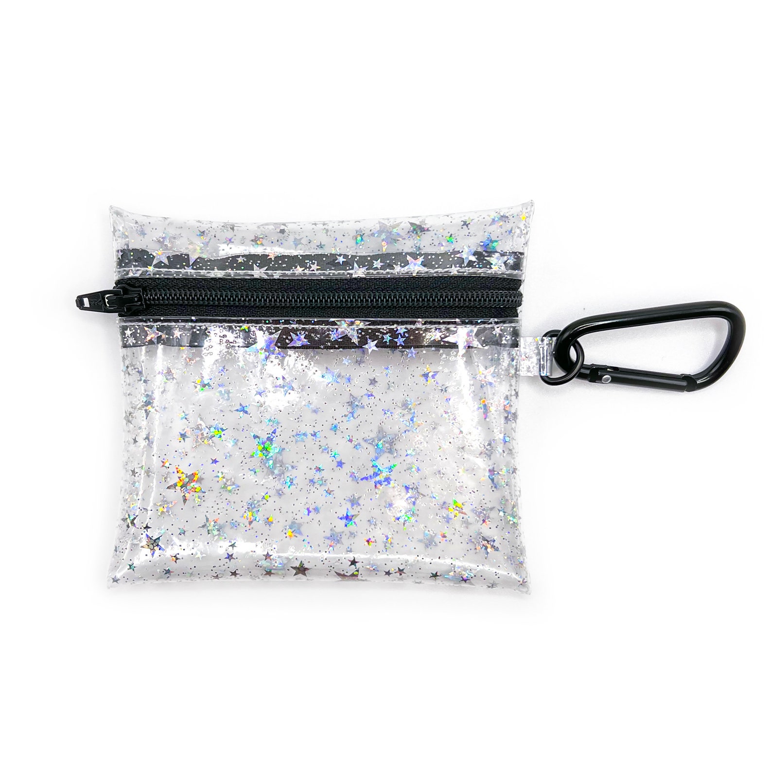 Clear Coin Pouch Holographic Glitter Stars Black or White - Etsy
