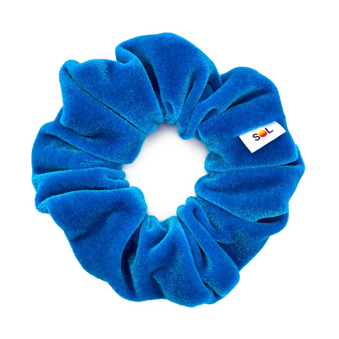 Cerulean Blue Velvet Scrunchie, Handmade Velvet Bright Blue Hair ...