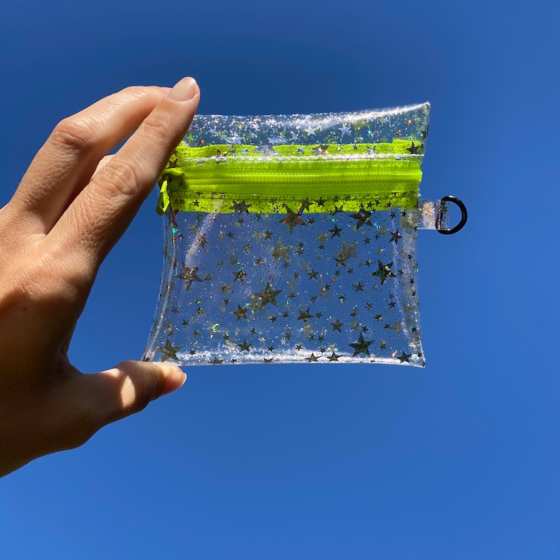 Clear Coin Pouch Holographic Glitter Stars Neon Zipper Zip - Etsy