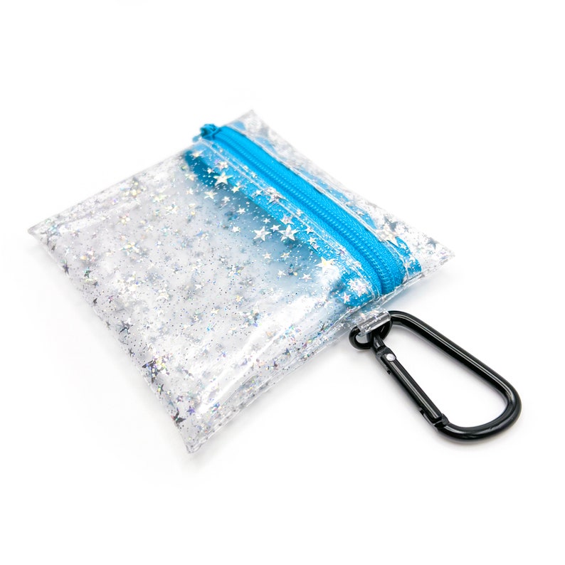 Blue Zipper Coin Pouch Clear Vinyl Iridescent Holographic Stars ...