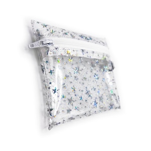Clear Coin Pouch Holographic Glitter Stars, Black or White Zipper ...
