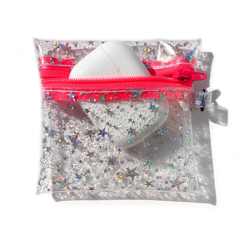 Pink Zipper Coin Pouch Clear Vinyl Iridescent Holographic Stars ...