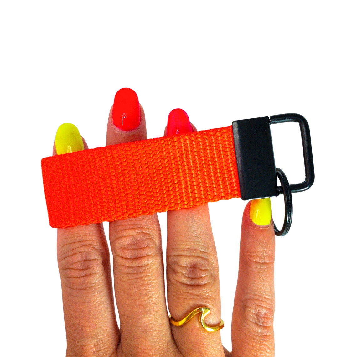Neon Hot Orange Key Fob Wristlet - 3" or 5.5" - Optional Swivel Clasp ...
