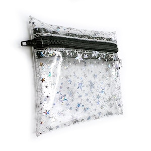 Clear Coin Pouch Holographic Glitter Stars, Black or White Zipper ...