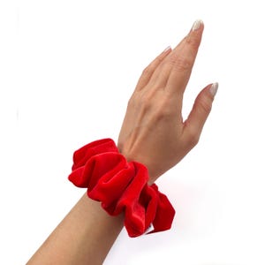 Bright Red Velvet Scrunchie | Luxe Strawberry Stretch Velvet ...