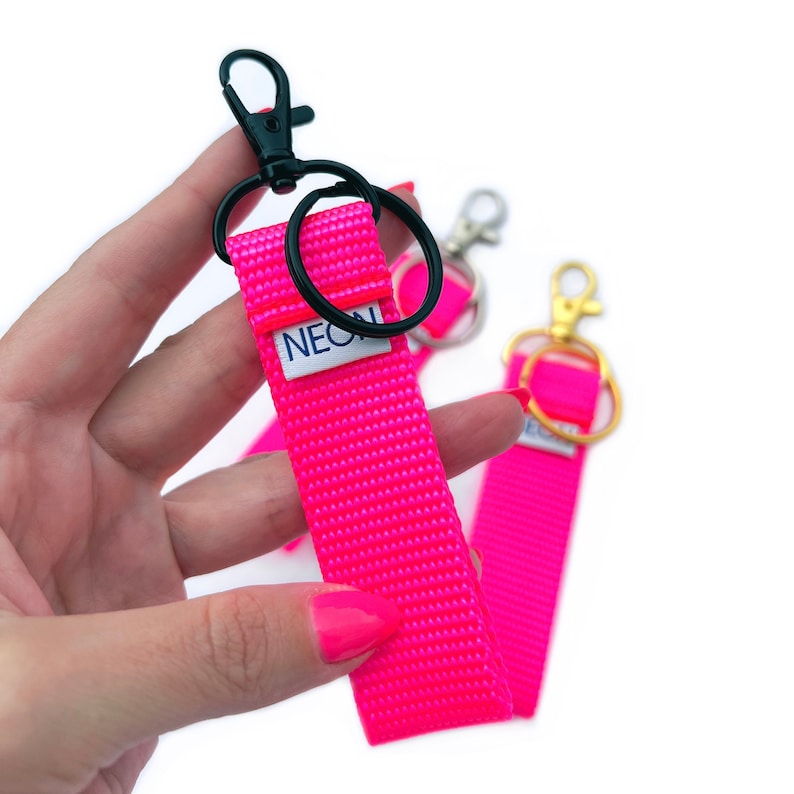 Neon Hot Pink Mini Keychain Wristlet, Small Key Fob, Swivel Lobster ...