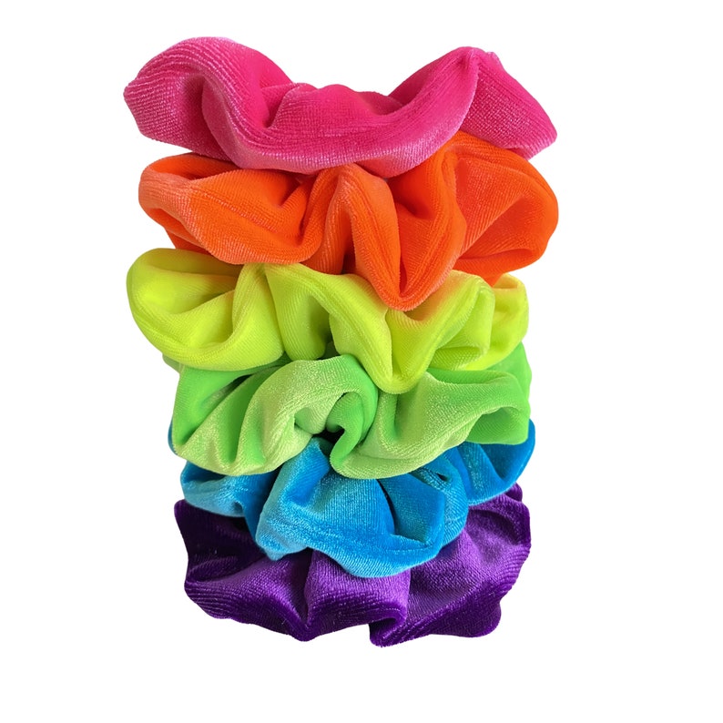 Neon Rainbow Scrunchie Set Velvet Hair Scrunchies Set of 6 | Etsy