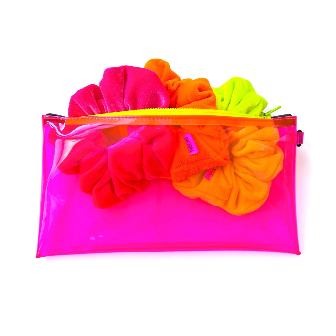 Clear Neon Pink Wristlet Pouch Fluorescent Yellow Zipper | Transparent ...