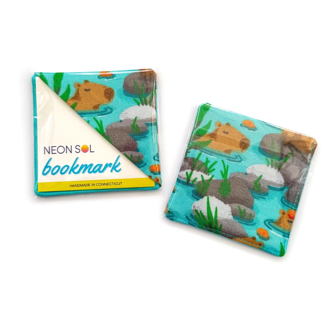 Corner Bookmark, Happy Capys | Capybara Bookmark, Cotton Fabric, Square ...