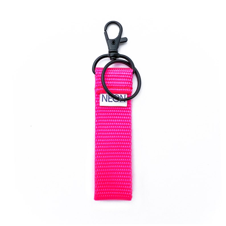 Neon Hot Pink Mini Keychain Wristlet, Small Key Fob, Swivel Lobster ...