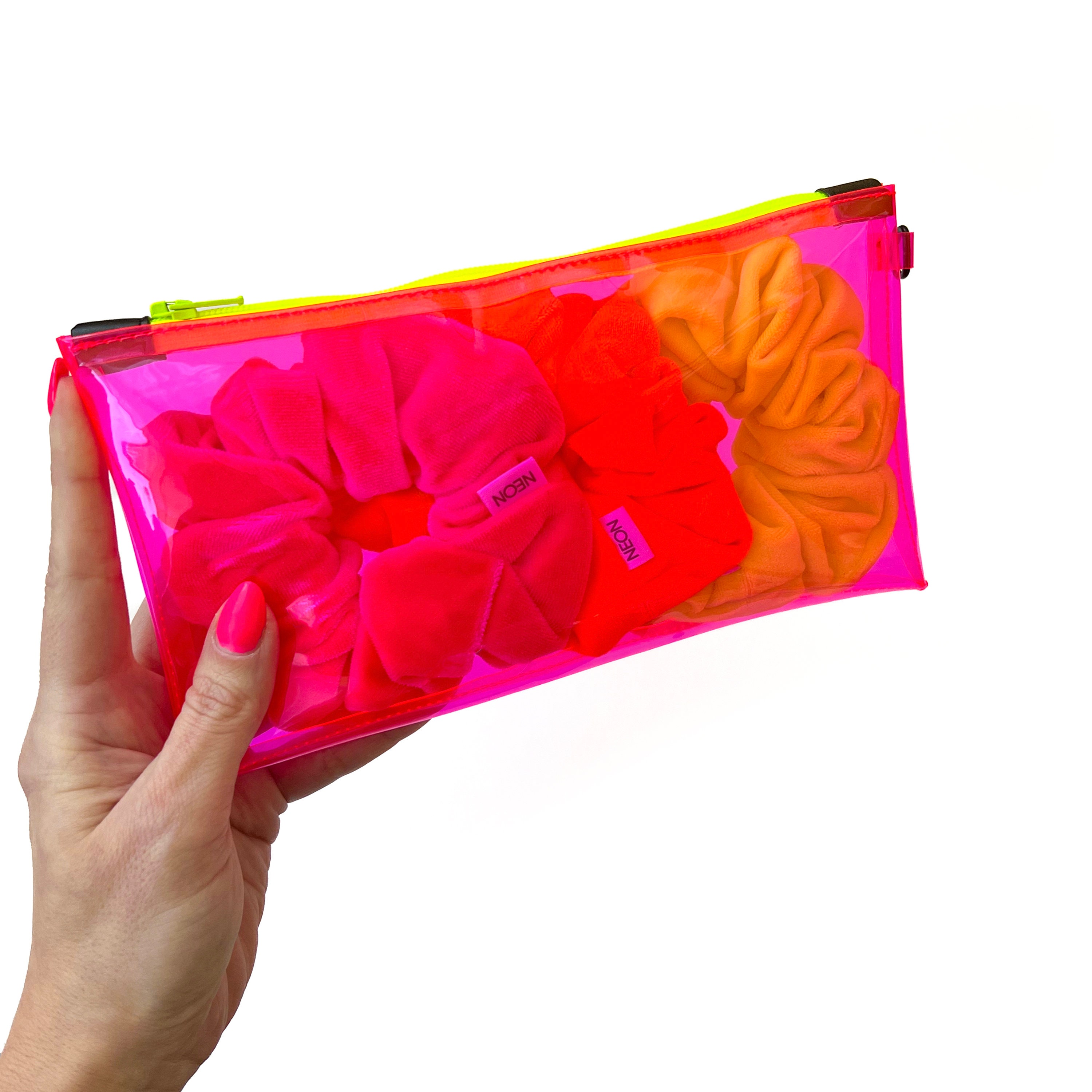 Clear Neon Pink Wristlet Pouch Fluorescent Yellow Zipper | Transparent ...