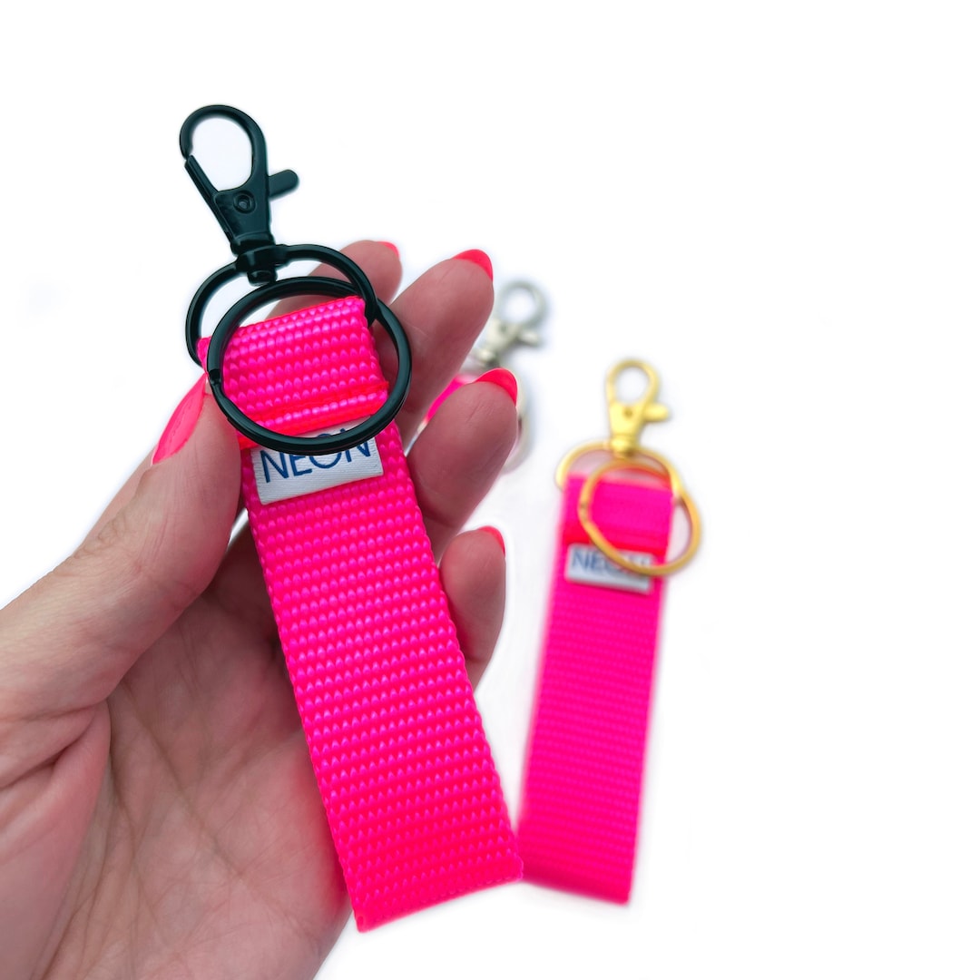 Neon Hot Pink Mini Keychain Wristlet, Small Key Fob, Swivel Lobster ...