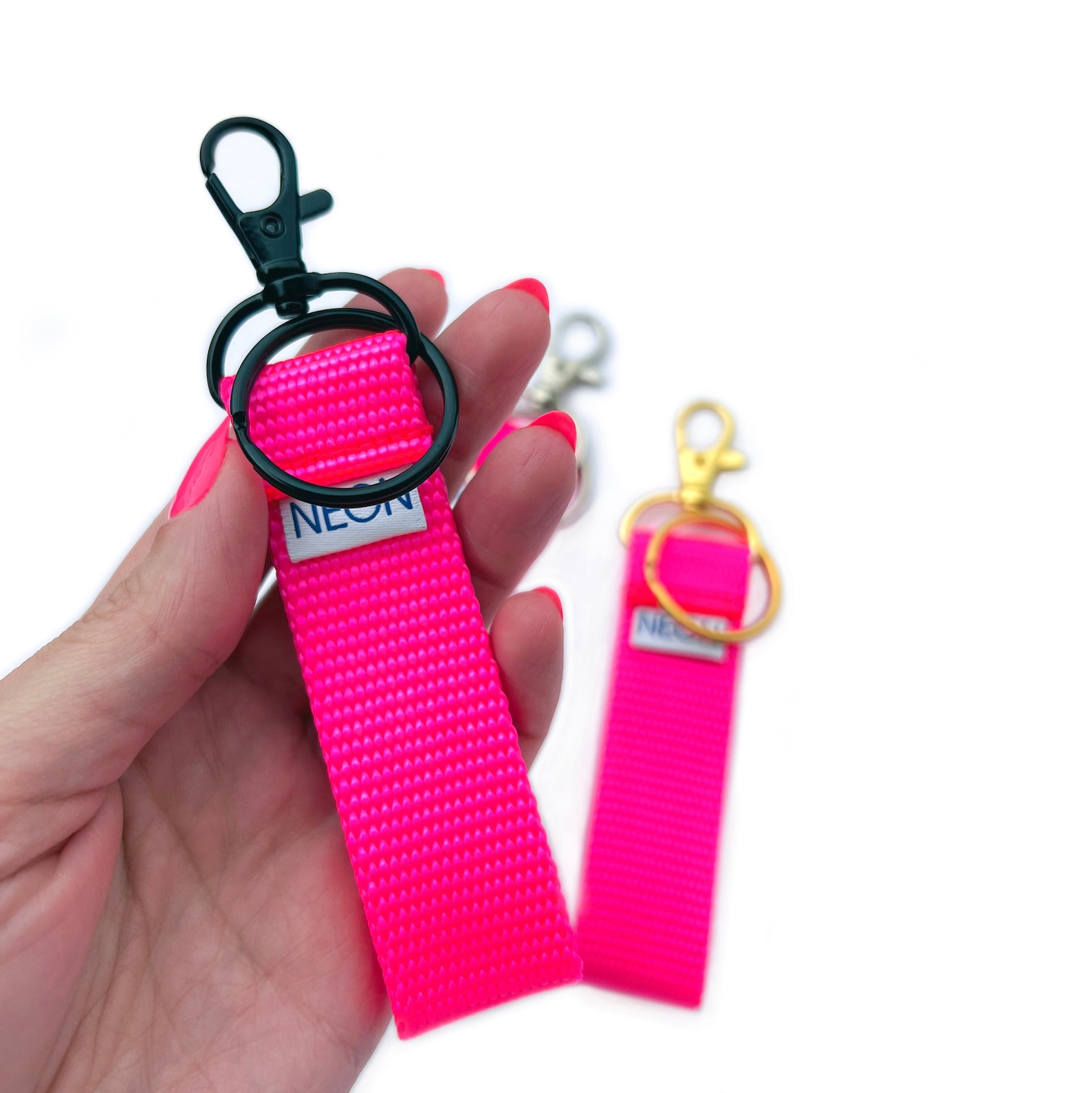Neon Hot Pink Mini Keychain Wristlet Small Key Fob Swivel - Etsy