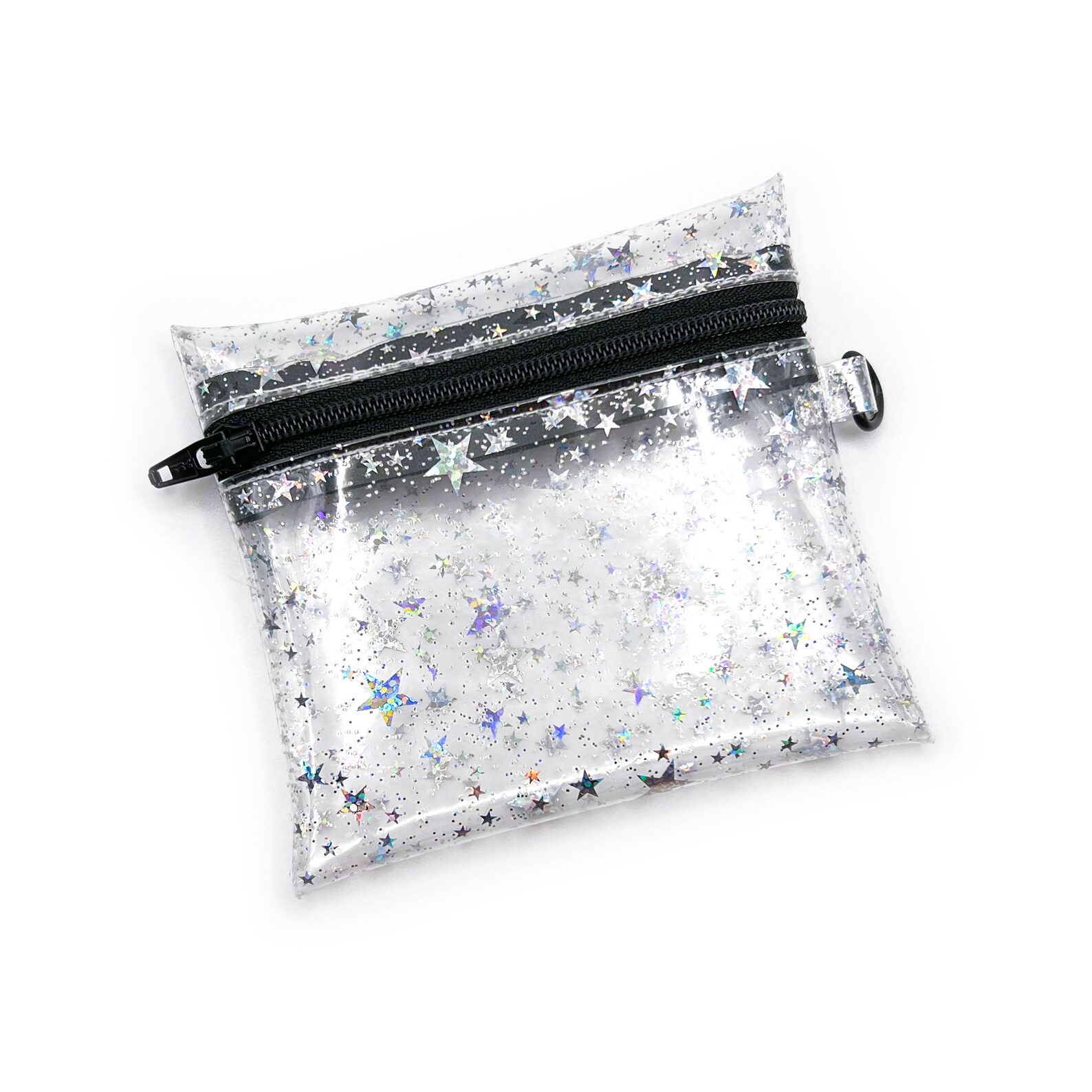 Clear Coin Pouch Holographic Glitter Stars Black or White - Etsy