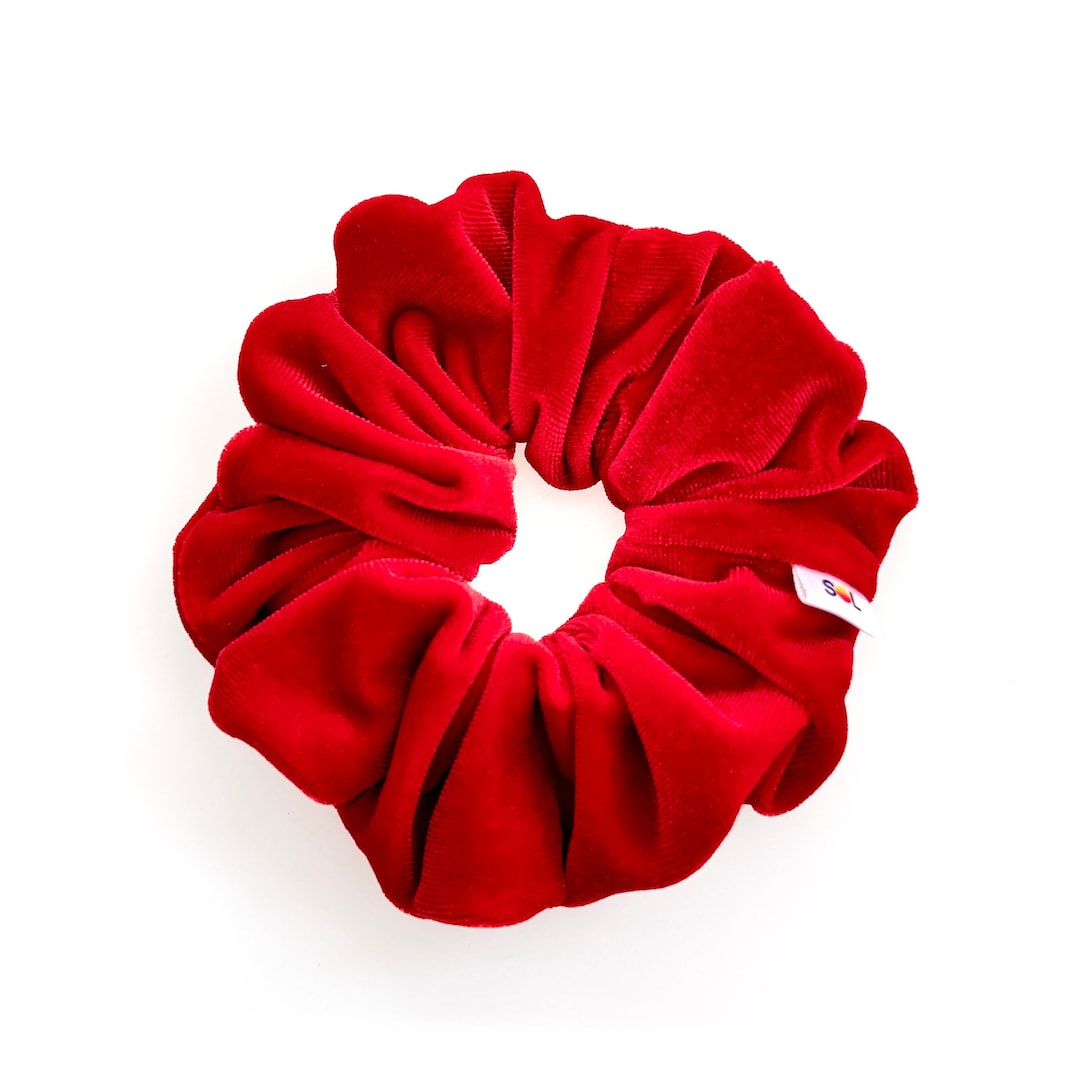 Bright Red Velvet Scrunchie | Luxe Strawberry Stretch Velvet ...
