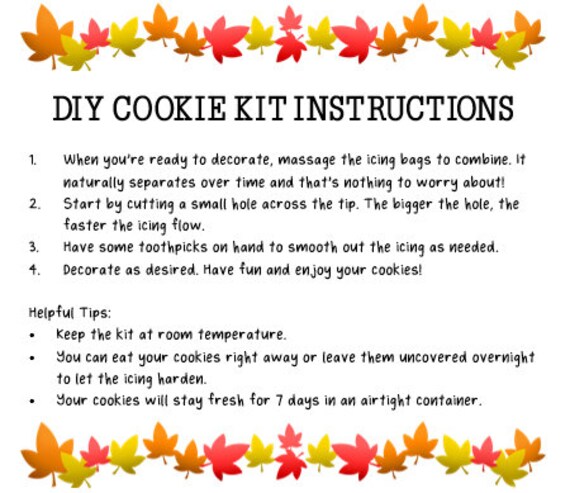 Instant Download Fall Cookie DIY Cookie instructions Printable Tag ...