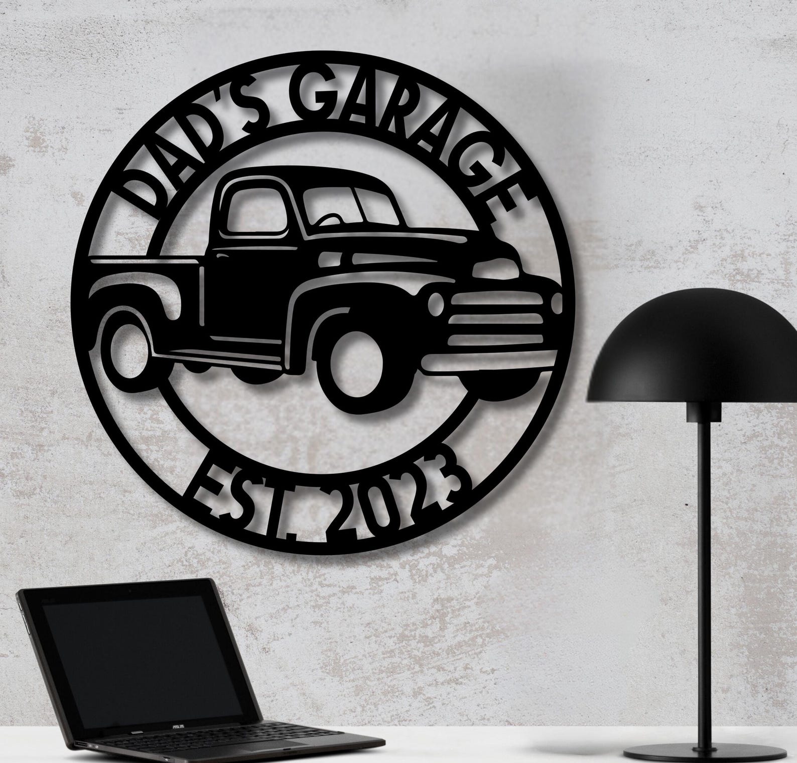 Custom Garage Metal Sign, Personalize Metal Wall Art, Old Truck Circle ...