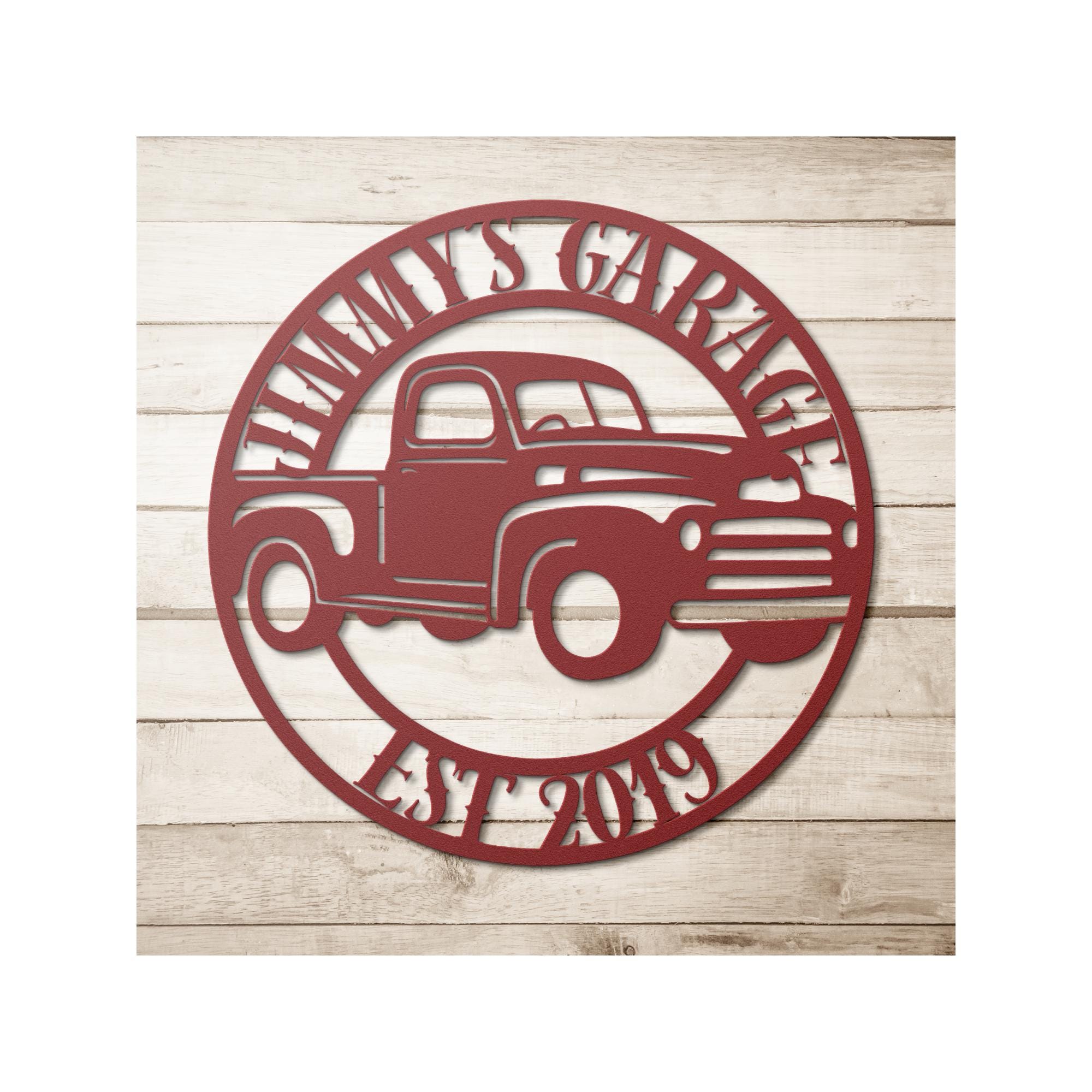 Custom Garage Metal Sign, Personalize Metal Wall Art, Old Truck Circle ...