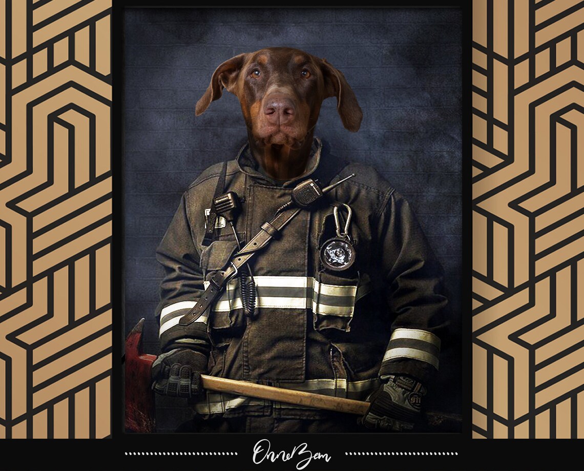 Custom Firefighter Pet Portrait . Custom Firefighter Animal - Etsy