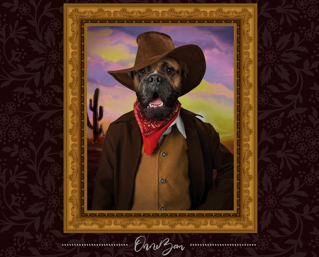 Custom Cowboy Pet Portrait . Custom Cowboy Animal Portrait . Cowboy ...
