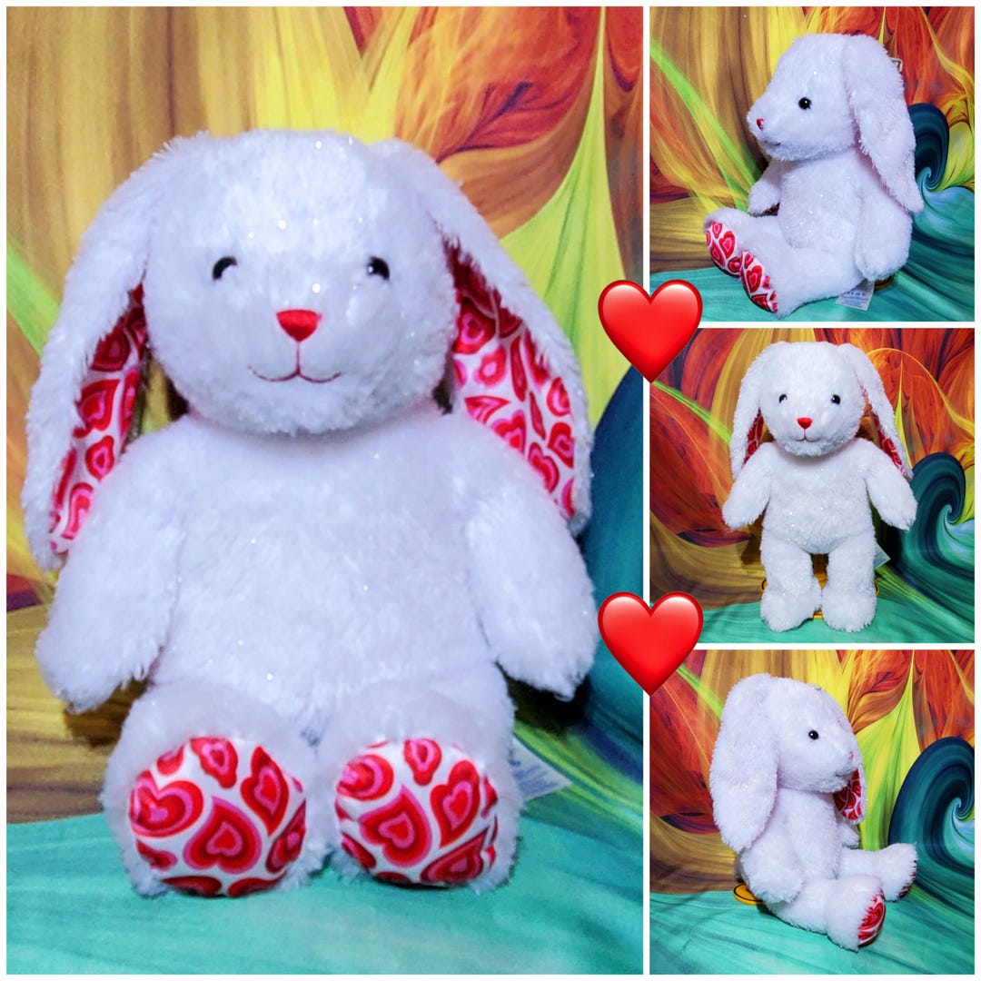 Build A Bear White Pawlette Bunny Red Hearts 16" Stuffed Plush Teddy - Etsy