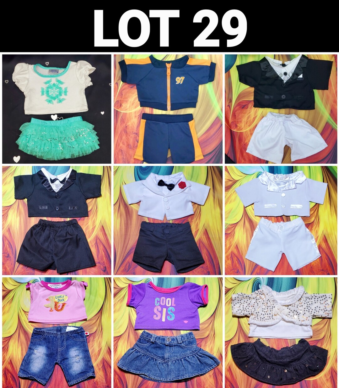 Build A Bear 2 Pc Suit Tuxedo Outfit Shirt Skirt Shorts Denim Teddy ...