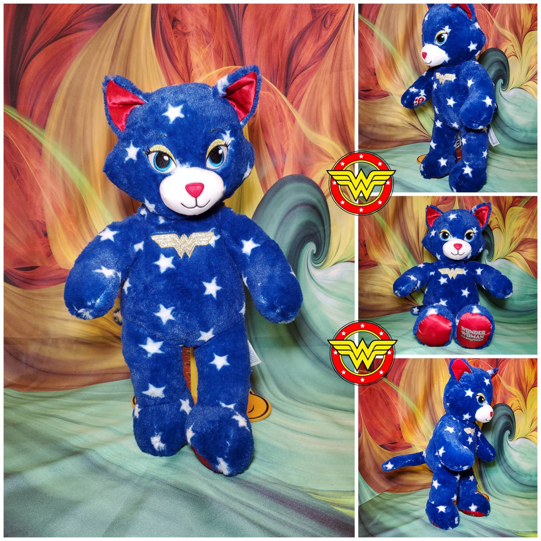 Build A Bear Wonder Woman Cat DC Comics Plush Blue White Red Justice ...